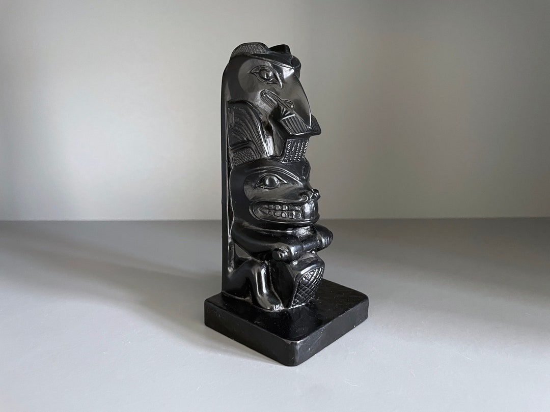 Boma Totem, Raven & Beaver, Black Cast Resin Reproduction. Made in ...