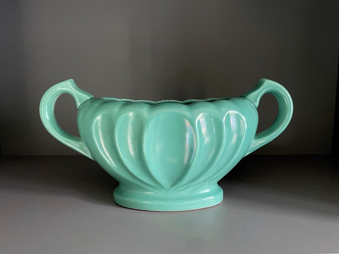 Dee Cee Stoneware Mantle Vase, All-over Turquoise Green Teal Glaze ...