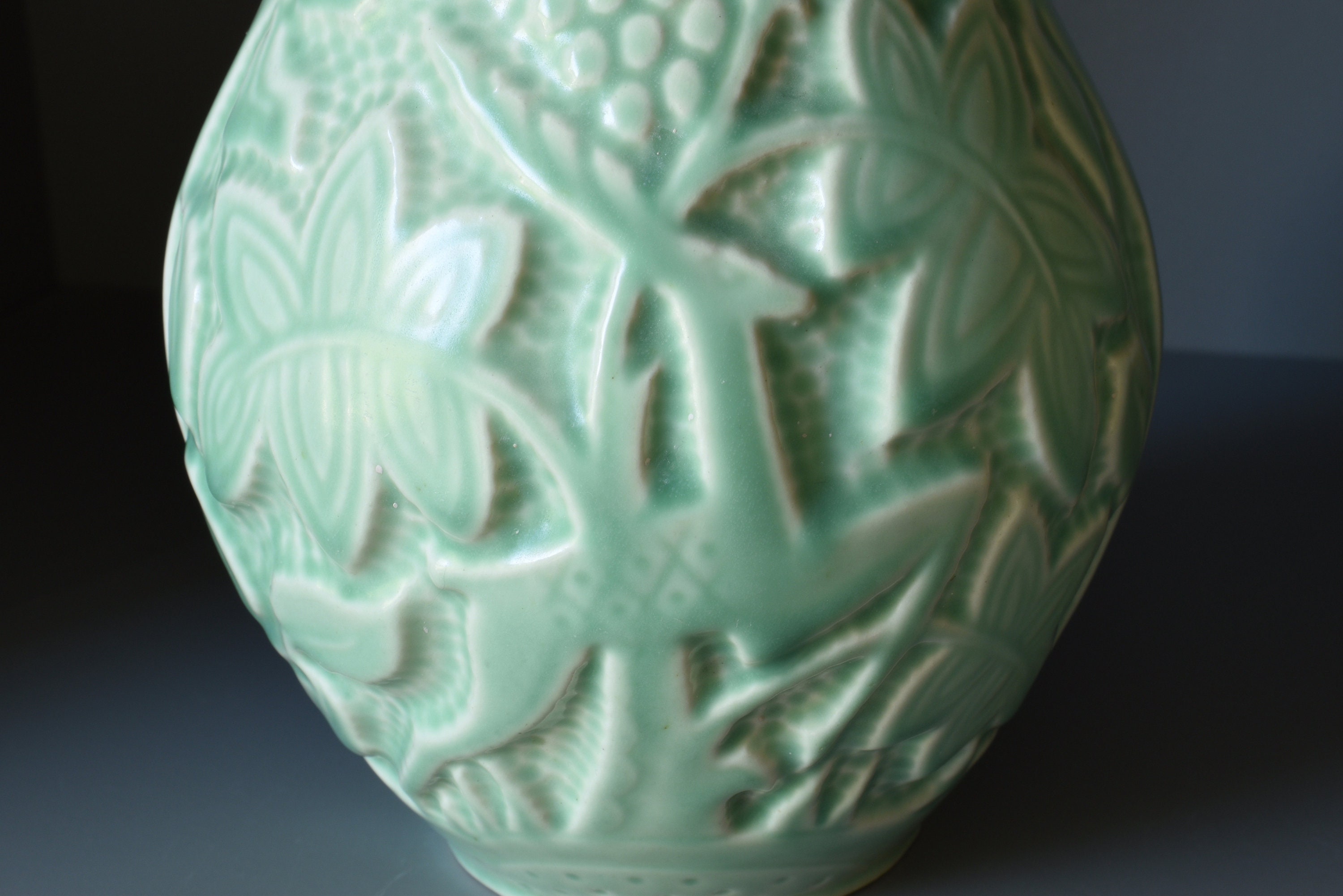 Crown Devon Stag Vase, Fielding's Moulded Embossed Mint Green Vase ...