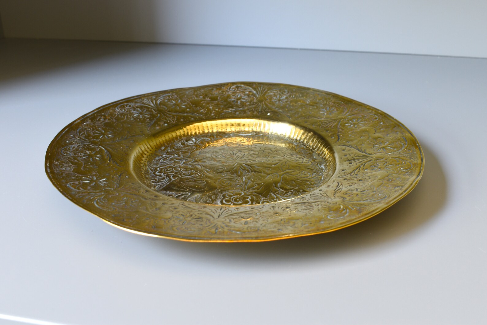 Round Brass Plate Shallow Dish Decorated Engraved With | Etsy