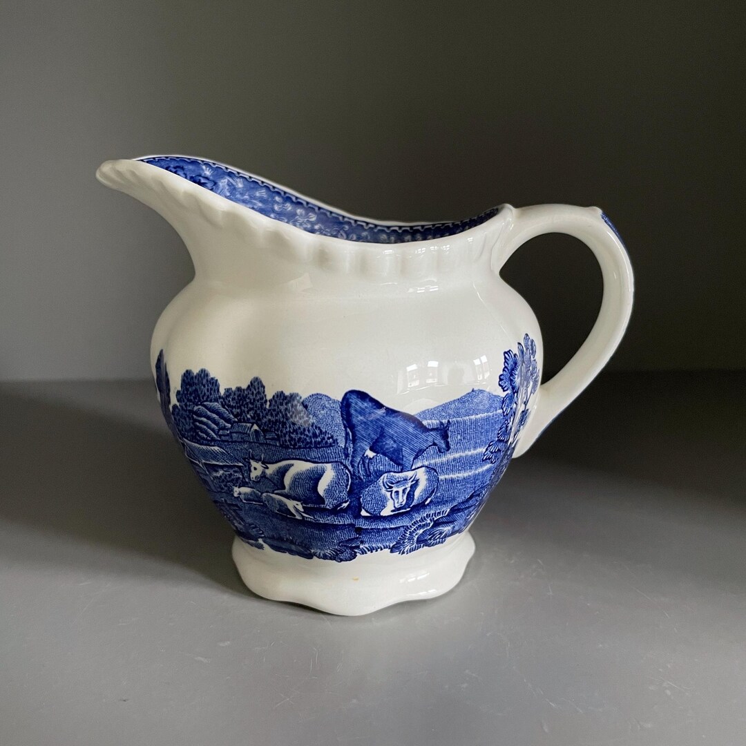 Adams Ironstone English Scenic Milk Jug, Blue Transferware, Cattle ...