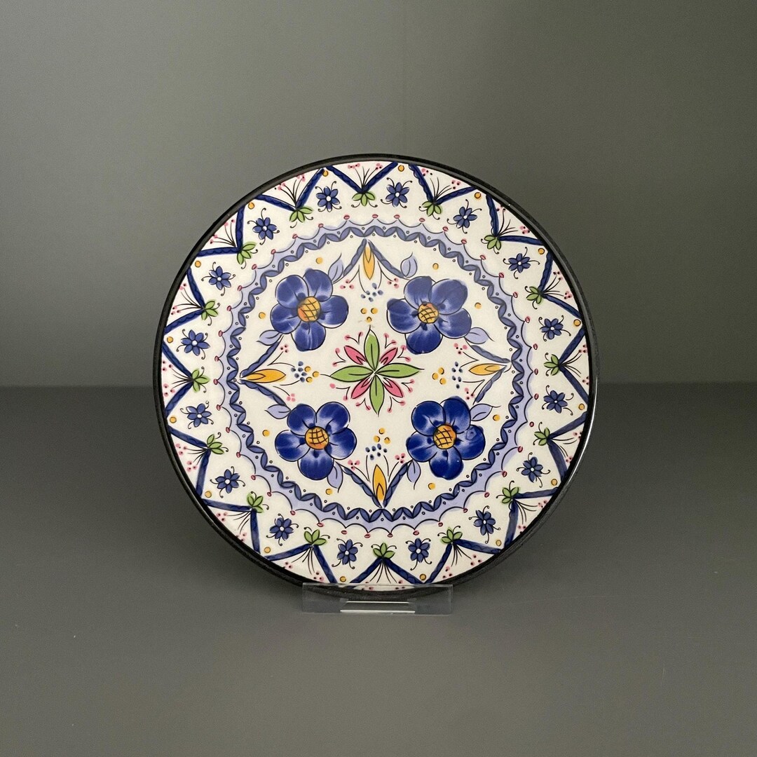 CERAPLAT Spanish Pottery Small Wall Plate, Blue & Purple Floral Print ...