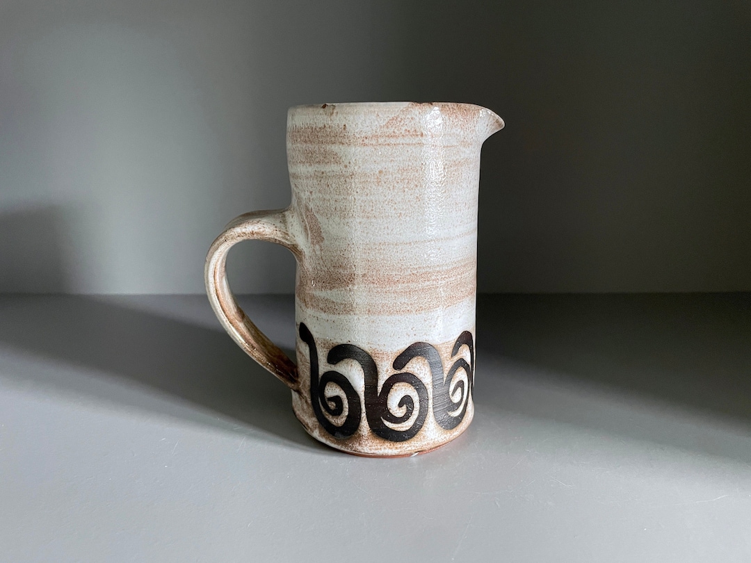 Briglin Pottery Cylindrical Jug With Wax Resist Black Swirls, C 1960s ...