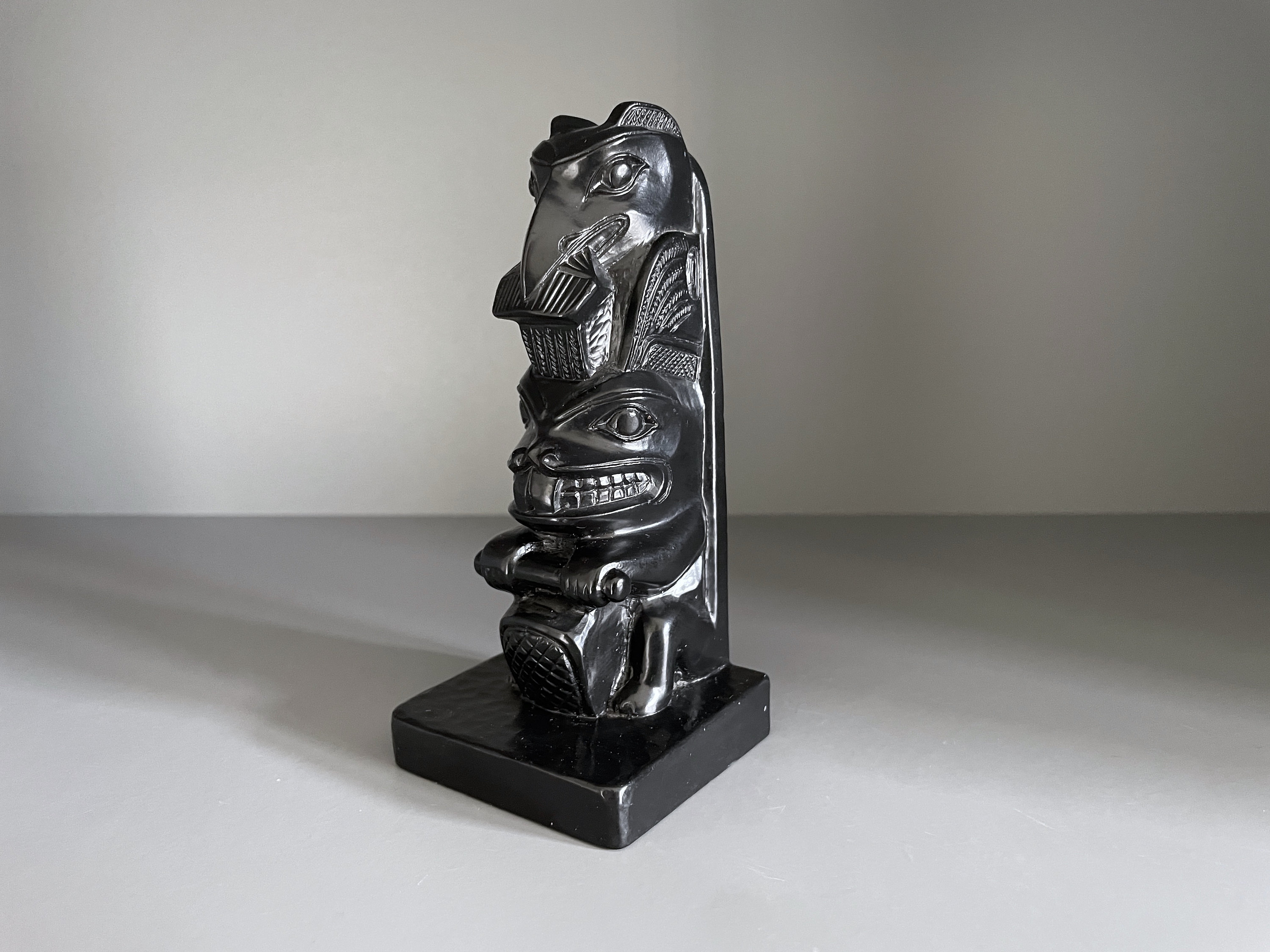 Boma Totem, Raven & Beaver, Black Cast Resin Reproduction. Made in ...