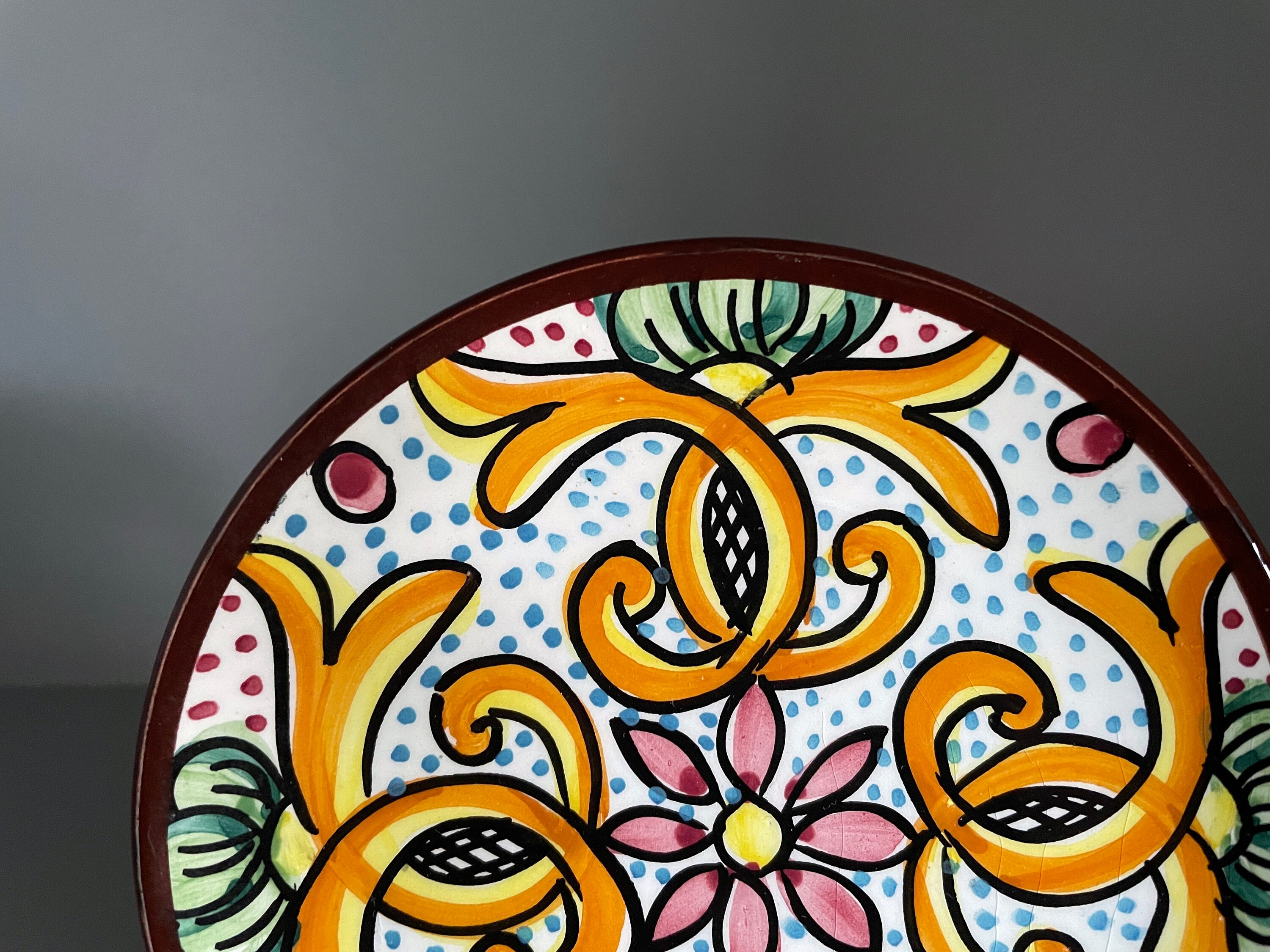 Small Spanish Pottery Wall Plate, Hand Painted With a Bright and ...