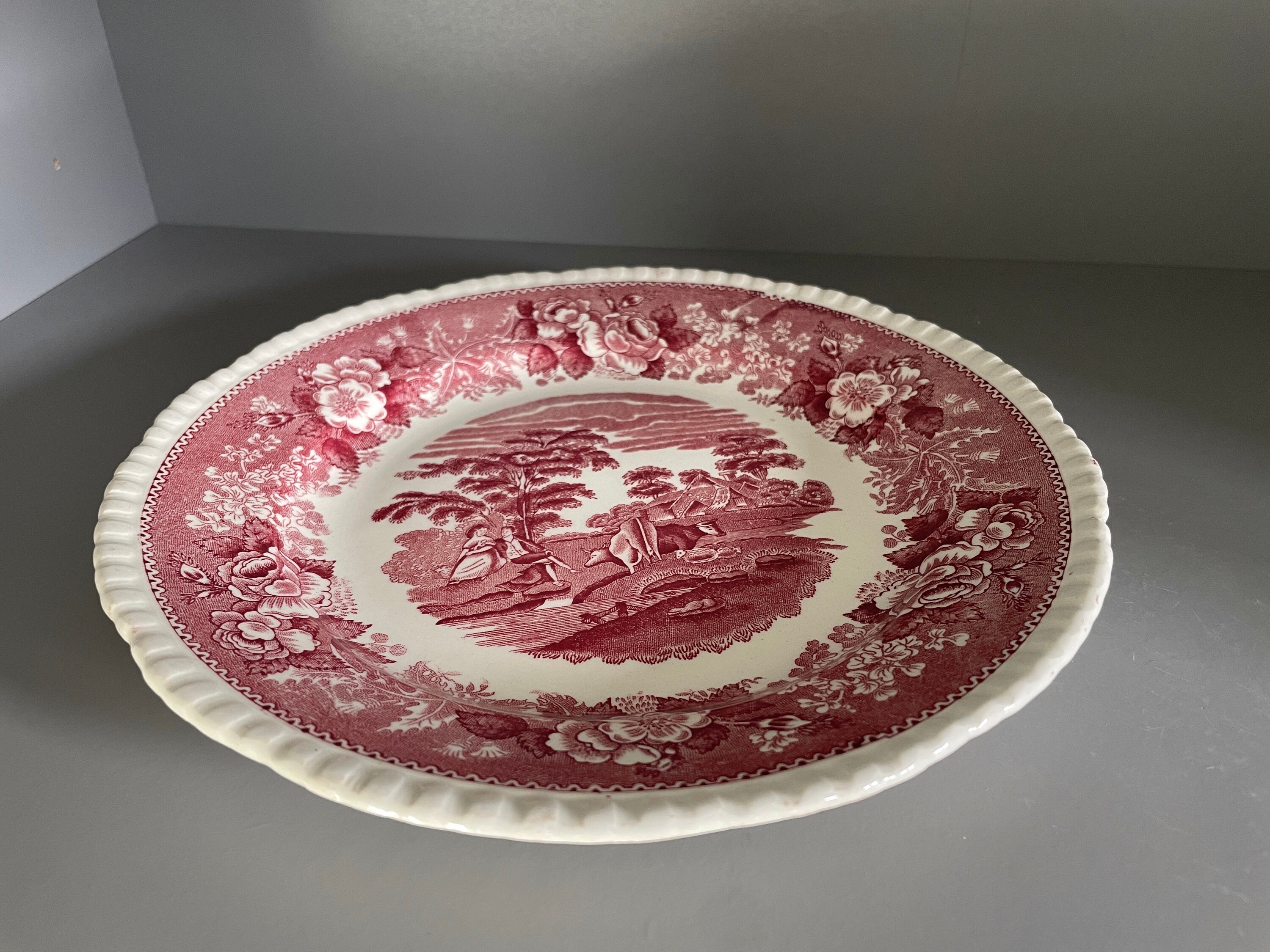 Adams Ironstone Plate, English Scenic Pattern With Cows, Pink Transfer ...