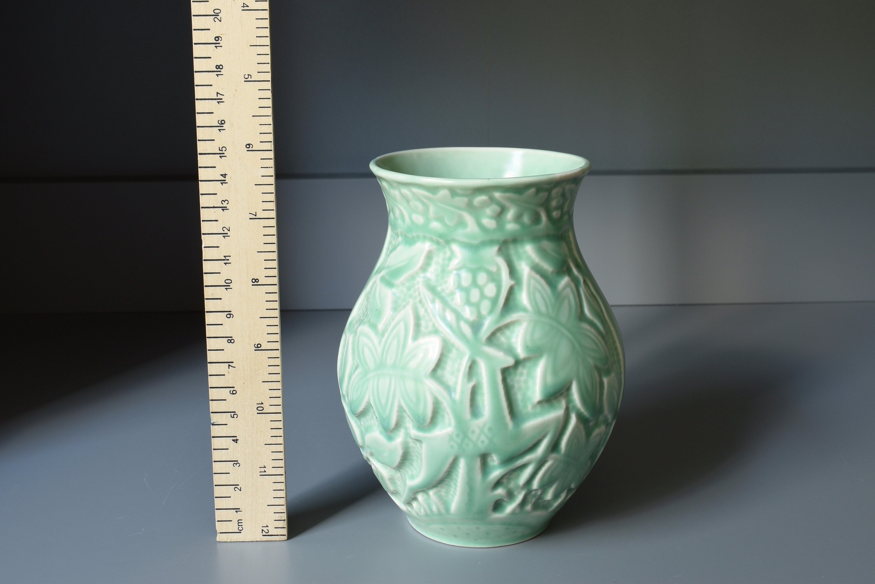 Crown Devon Stag Vase, Fielding's Moulded Embossed Mint Green Vase ...