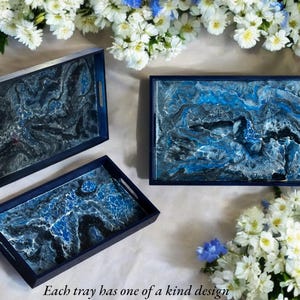 Wood and Epoxy Resin Tray Blue Design, Serving Tray, Tv Tray, One of a ...