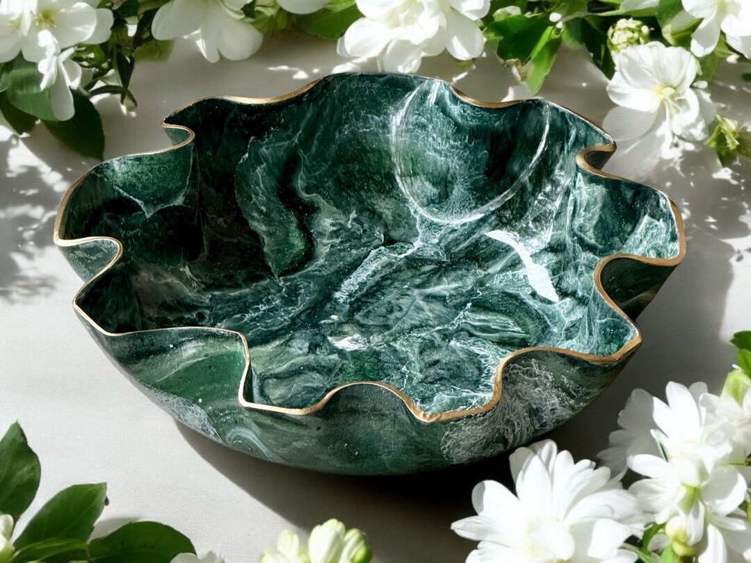 Large Bowl Green Geode Design, Decorative Bowl, Serving Bowl, Snack ...