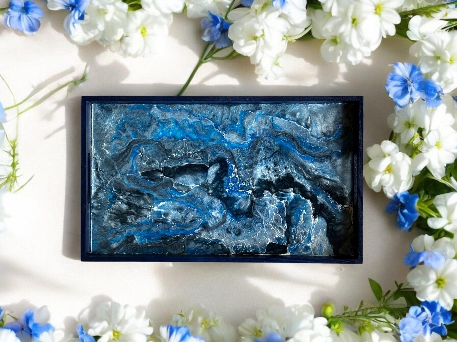 Blue Wood & Epoxy Resin Tray, Handmade Geode Design, 3 Sizes ...