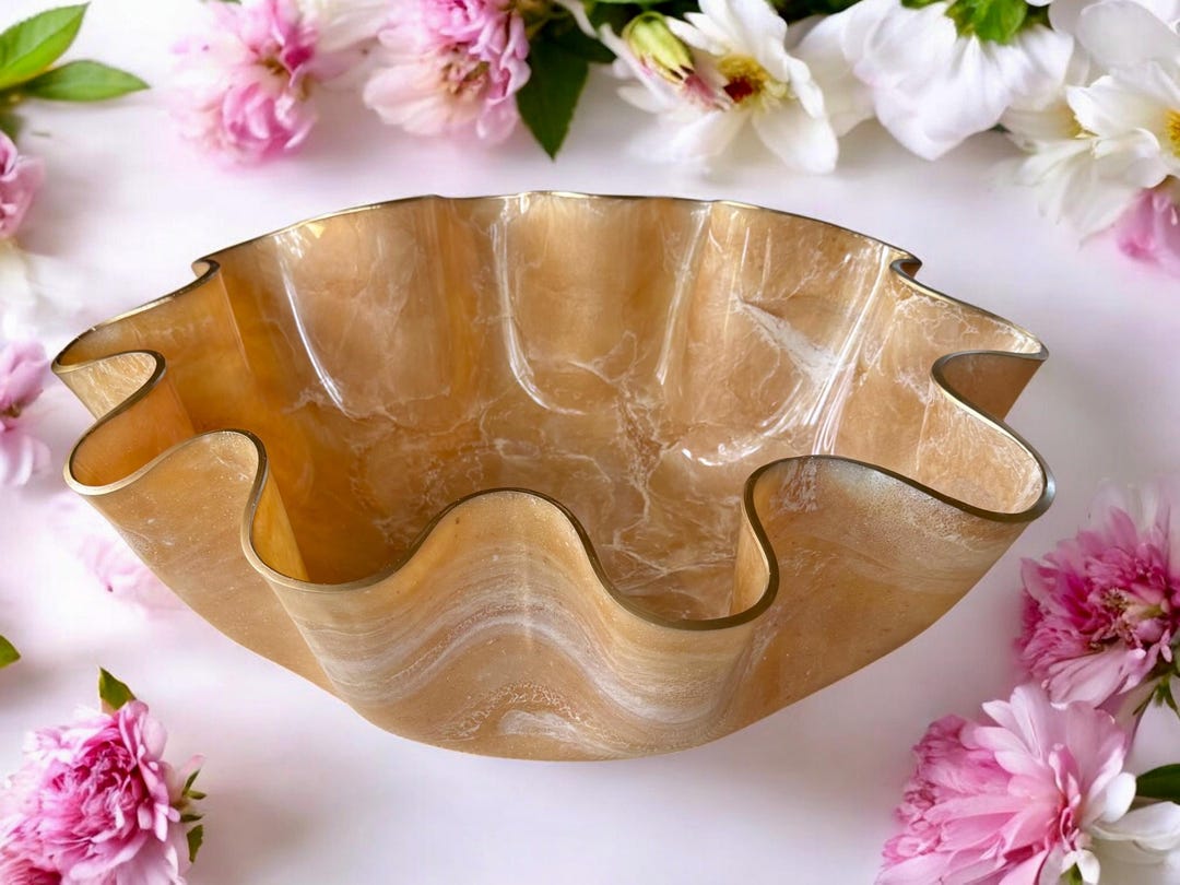 Large Bowl Cream 18x3" Geode Design, Decorative Bowl, Serving Bowl ...