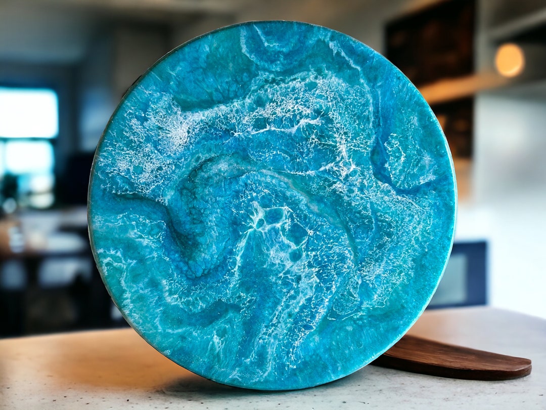 Ocean Turquoise and Green Geode Lazy Susan, Hand Poured Food Safe Epoxy ...