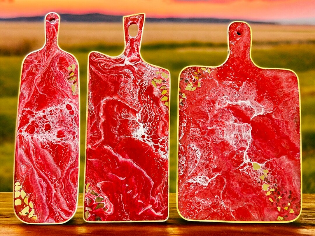 Cheese Board Red, Charcuterie Board Epoxy Resin Board Handmade ...