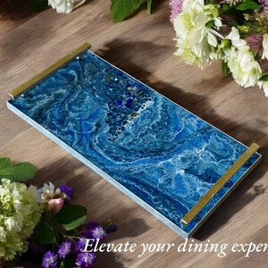 Blue Large Charcuterie Tray, 18x9 Handmade Geode Design Epoxy Resin ...