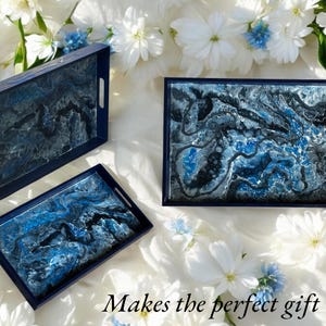 Wood and Epoxy Resin Tray Blue Design, Serving Tray, Tv Tray, One of a ...