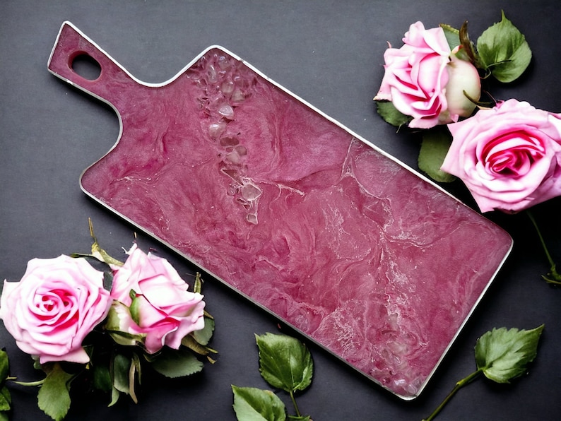 Pink Epoxy Resin Cheese Board Geode Design, Handmade Charcuterie ...