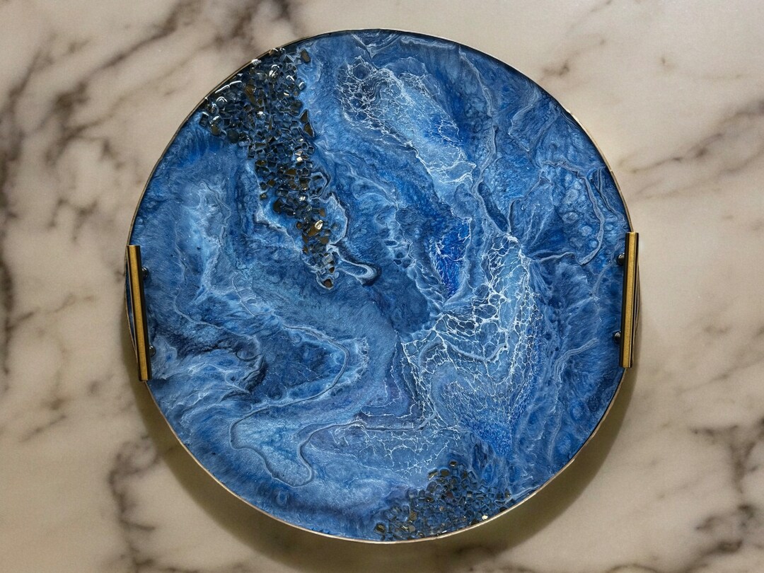 20 Inch Ottoman Tray Epoxy Resin Blue, Resin Art Decorative Tray, Epoxy ...