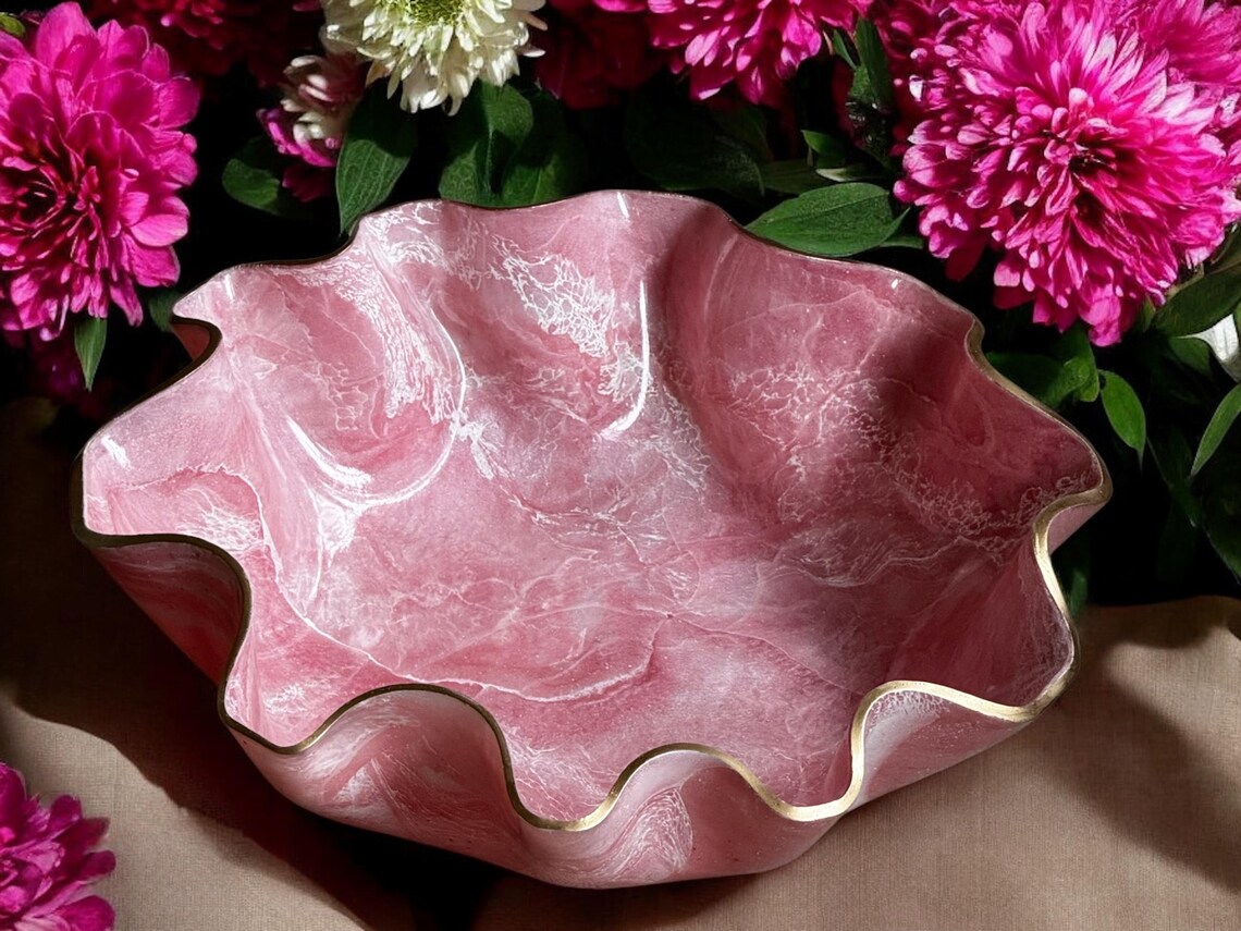 Large Light Pink Epoxy Epoxy Resin Geode Design Bowl, Handmade ...