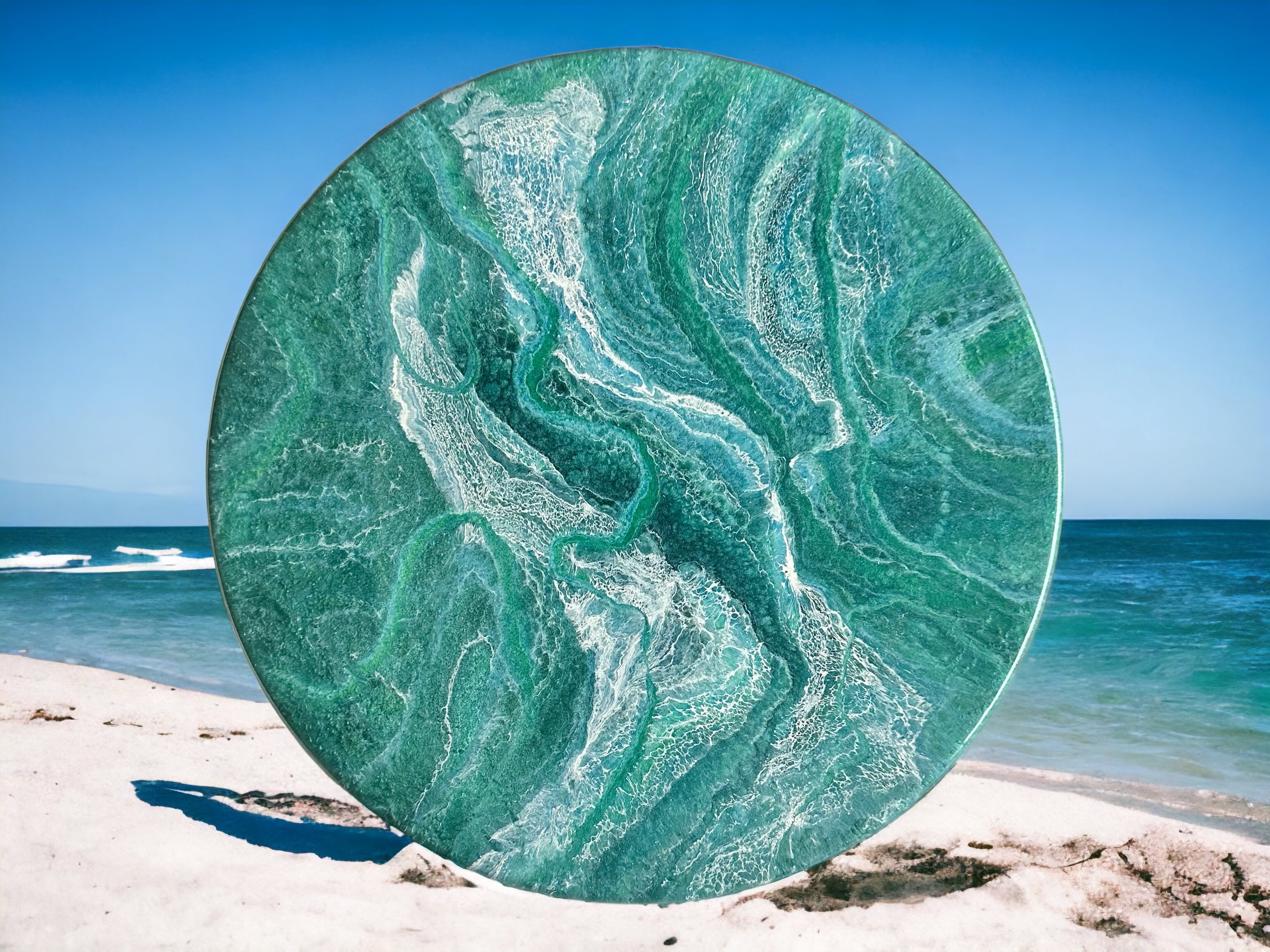 Ocean Turquoise and Green Geode Lazy Susan, Hand Poured Food Safe Epoxy ...