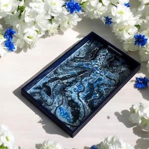 Blue Wood & Epoxy Resin Tray, Handmade Geode Design, 3 Sizes ...