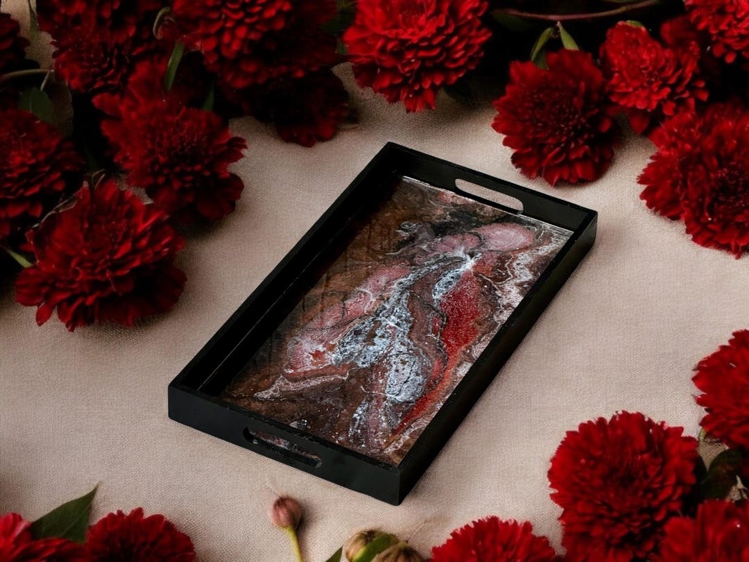 Wood and Epoxy Resin Tray Black, Bronze and Copper Geode Design ...