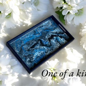 Wood and Epoxy Resin Tray Blue Design, Serving Tray, Tv Tray, One of a ...