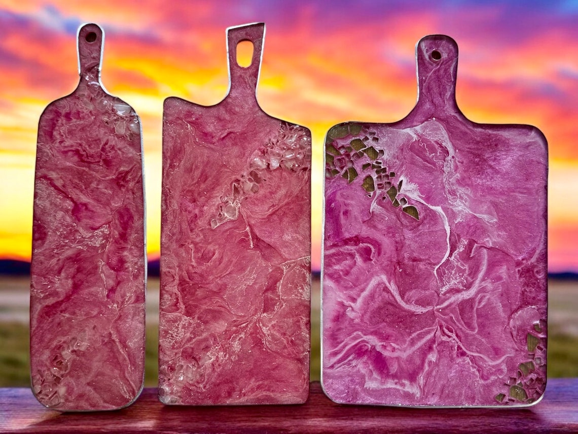 Pink Epoxy Resin Cheese Board Geode Design, Handmade Charcuterie ...