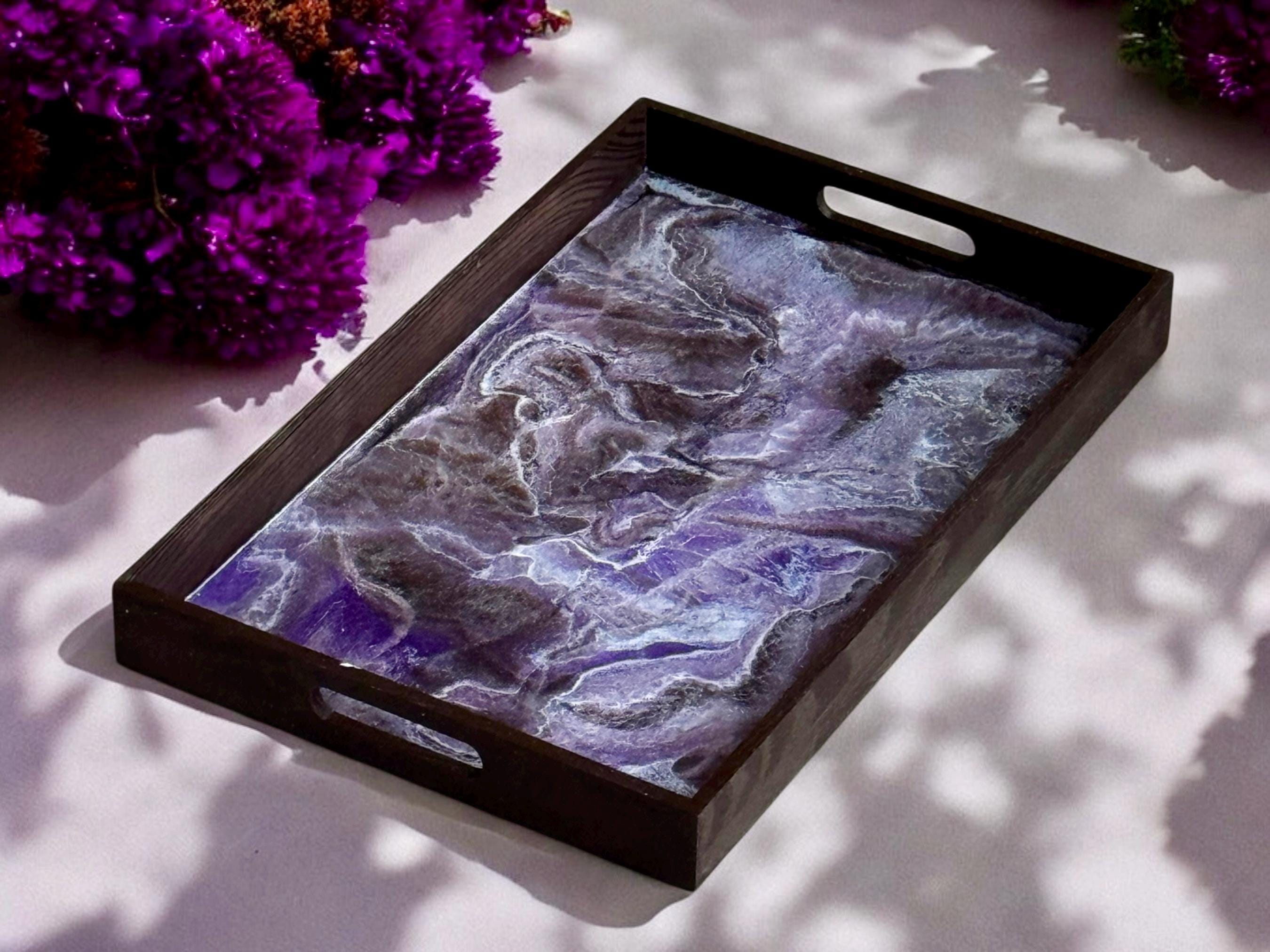 Purple and Brown Wood & Epoxy Resin Tray, Handmade Geode Design, 3 ...