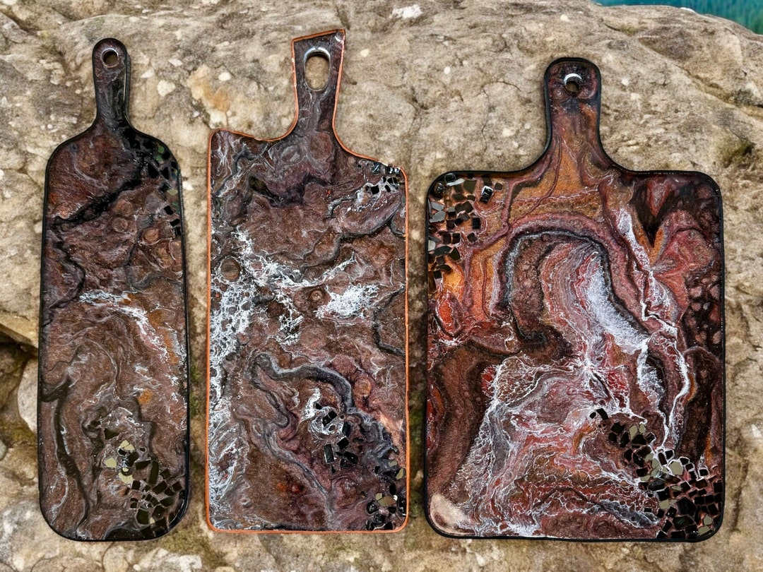 Black, Bronze and Copper Epoxy Resin Cheese Board Geode Design ...
