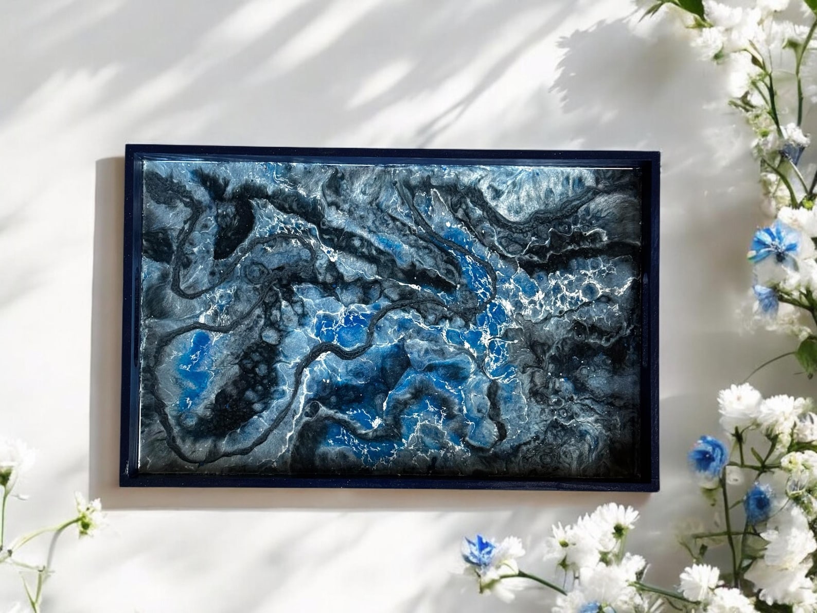 Blue Wood & Epoxy Resin Tray, Handmade Geode Design, 3 Sizes ...
