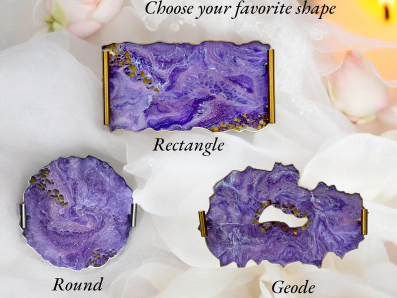 Purple Epoxy Resin Tray, Handmade Geode Design, Decorative Tray, Vanity ...