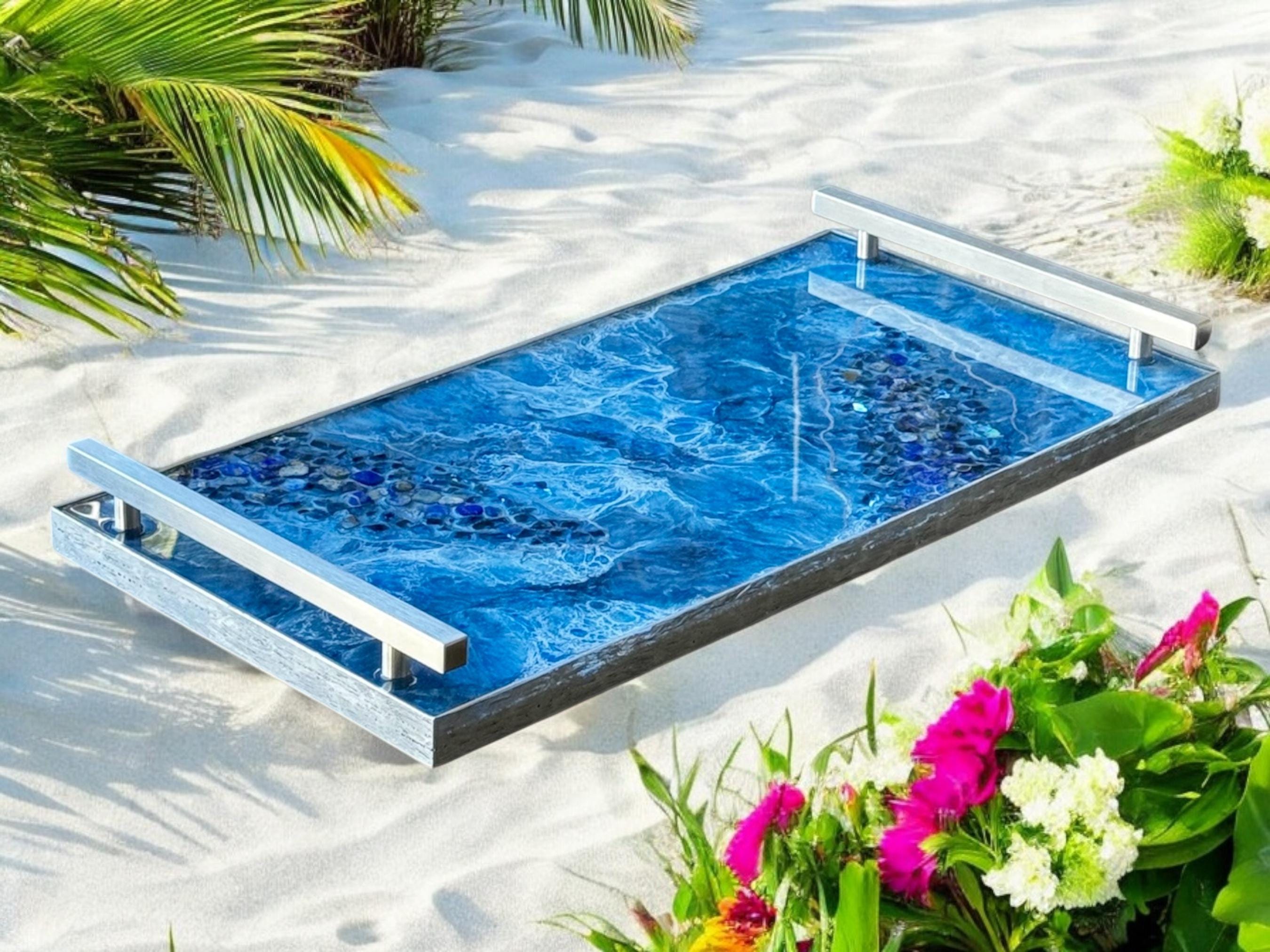 Blue Large Charcuterie Tray, 18x9 Handmade Geode Design Epoxy Resin ...