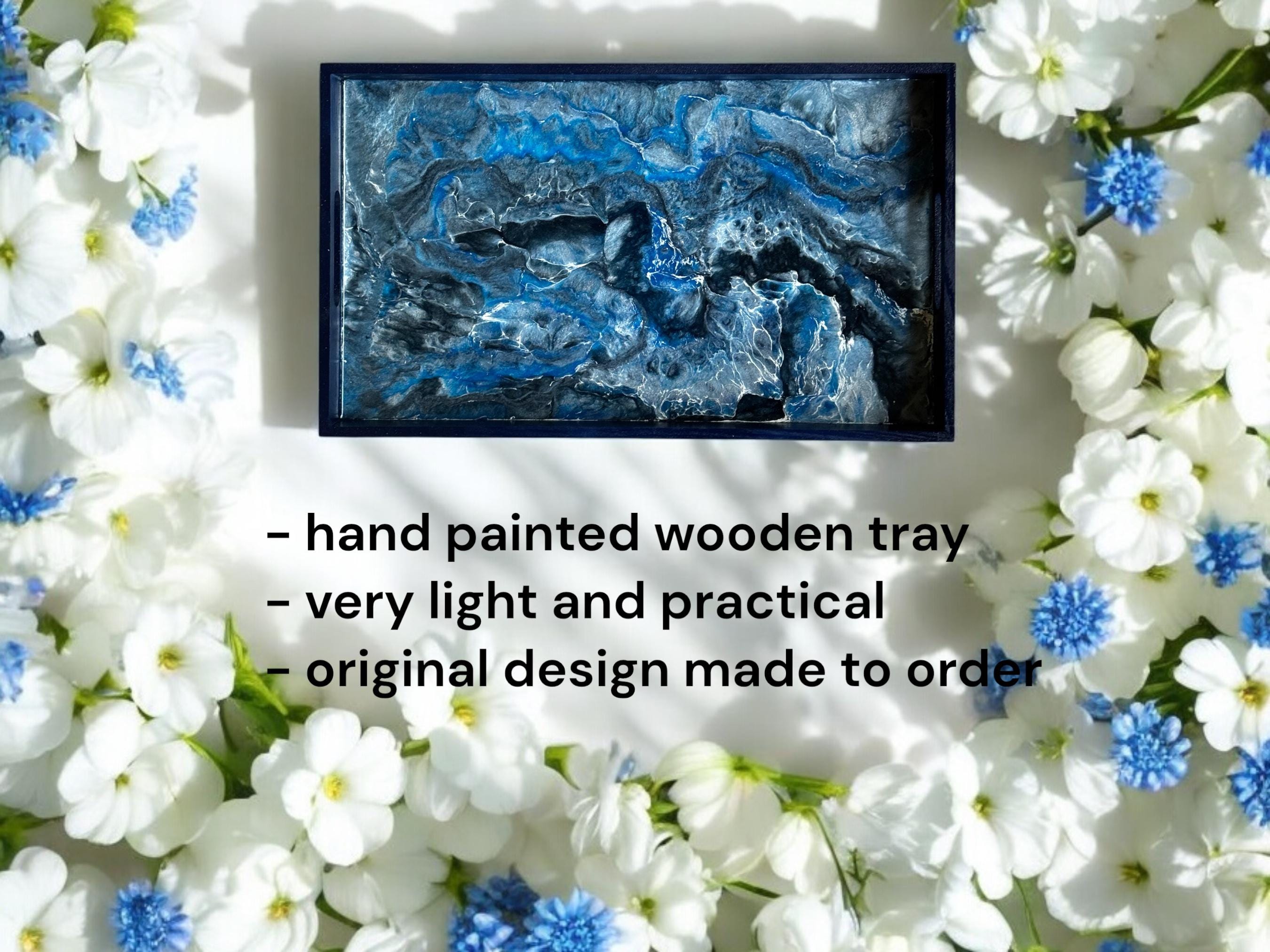 Blue Wood & Epoxy Resin Tray, Handmade Geode Design, 3 Sizes ...