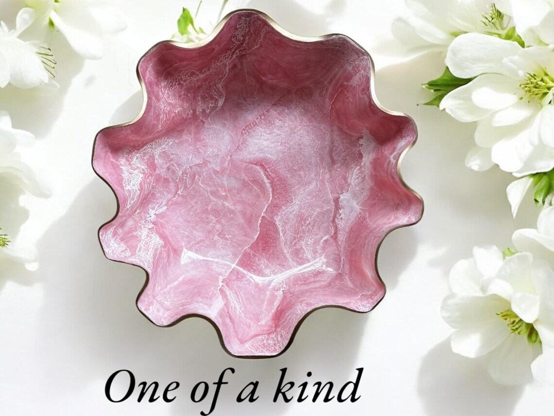 Large Light Pink Epoxy Epoxy Resin Geode Design Bowl, Handmade ...