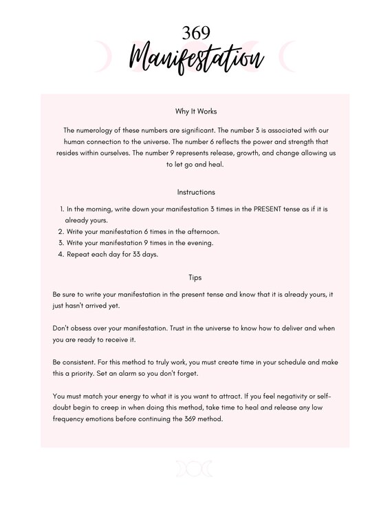 369 Manifestation Method Printable PDF Etsy Canada