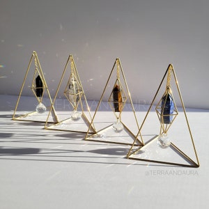 Geometric Brass Himmeli Pyramid Crystal Prism Desktop Suncatcher ...