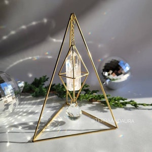 Geometric Brass Himmeli Pyramid Crystal Prism Desktop Suncatcher ...