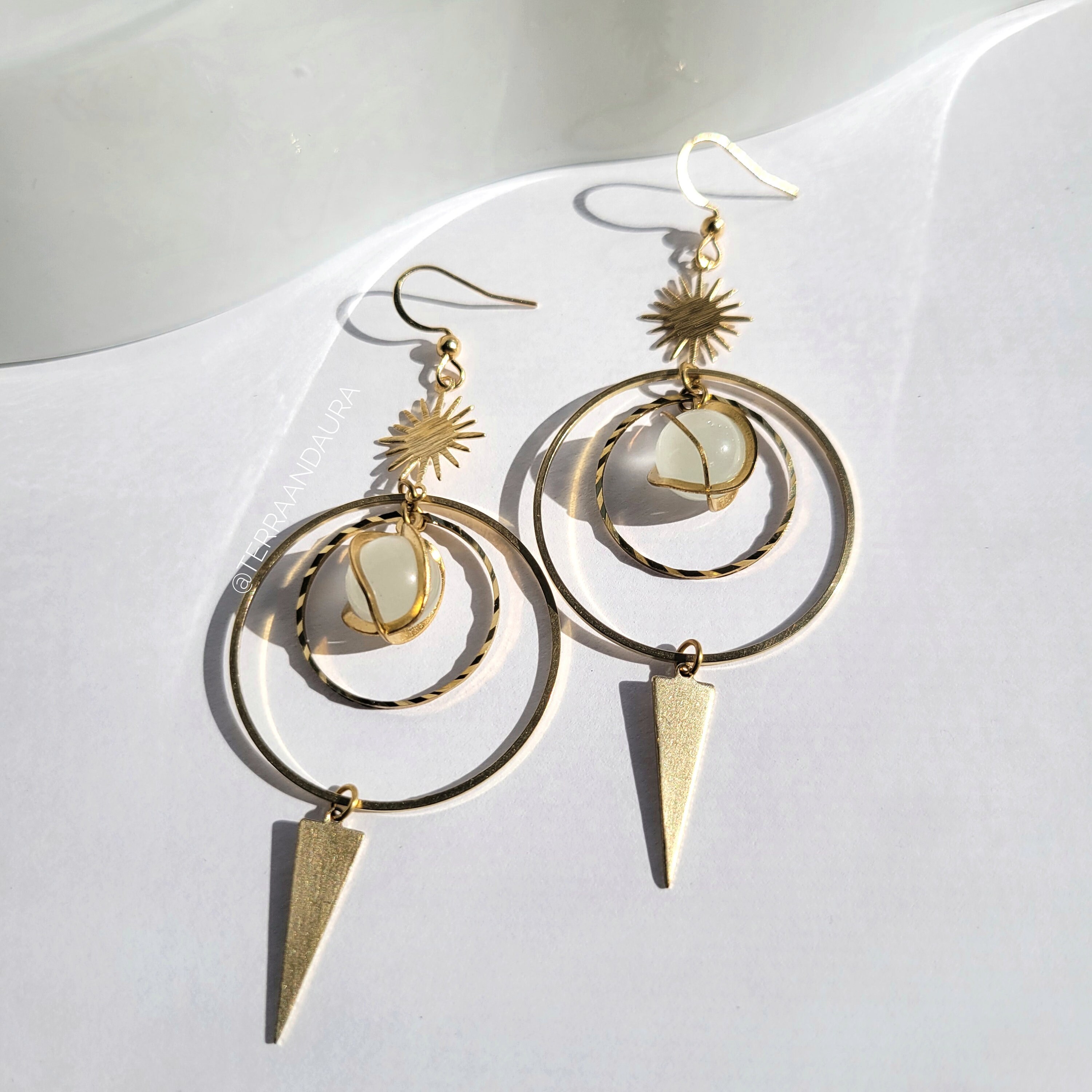 Cat's Eye Opal Cosmic Orbit Brass Hoop Earrings, Gold Celestial ...