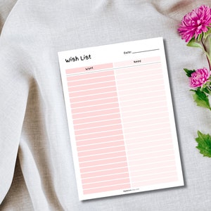 Printable Wish List, Bucket List, Shopping List, Downloadable, Things ...