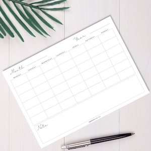 Printable Undated Monthly Calendar: Horizontal Planner (A4, US Letter ...
