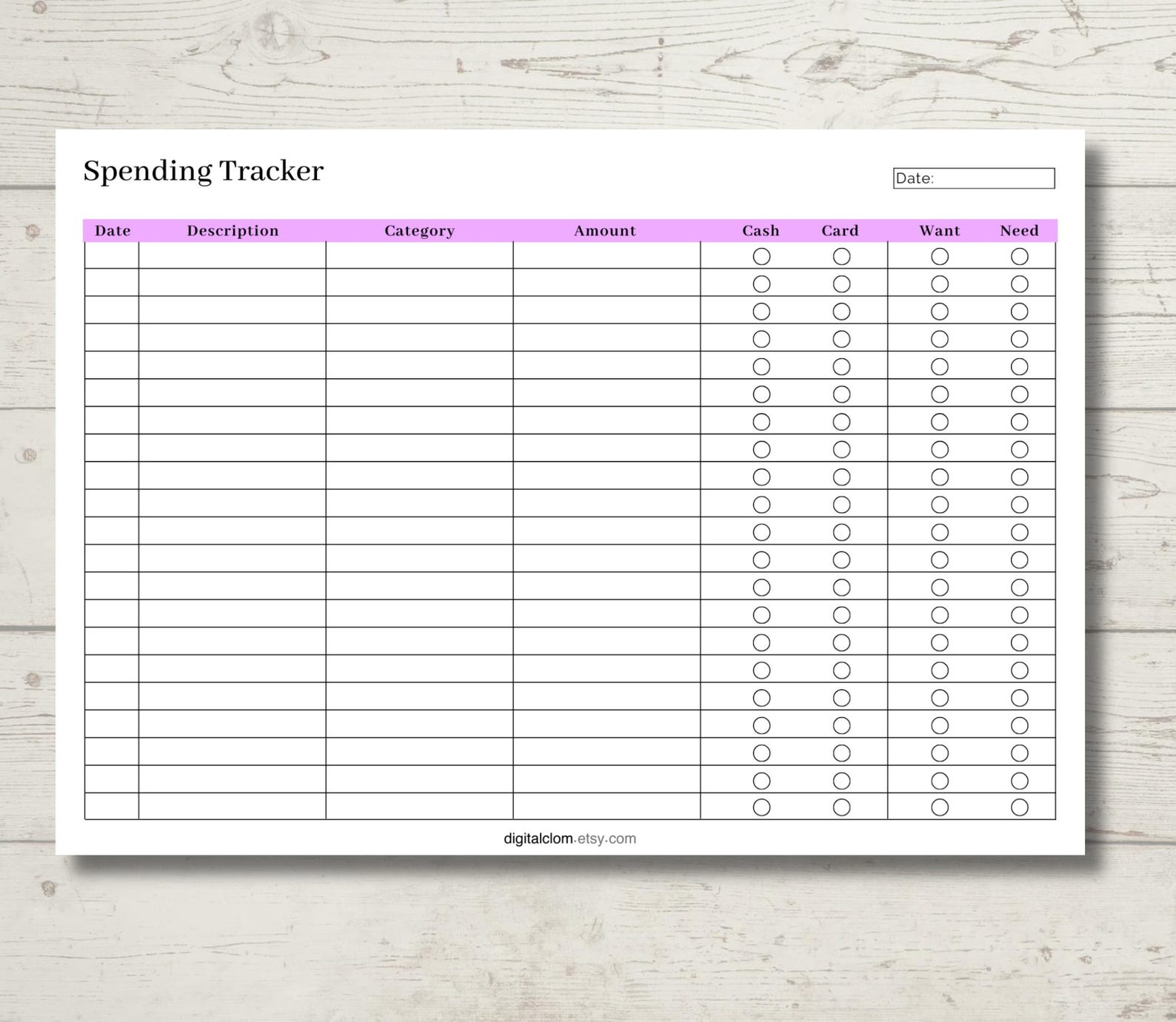 Spending Tracker Printable PDF Download Money Planner Page Purple ...