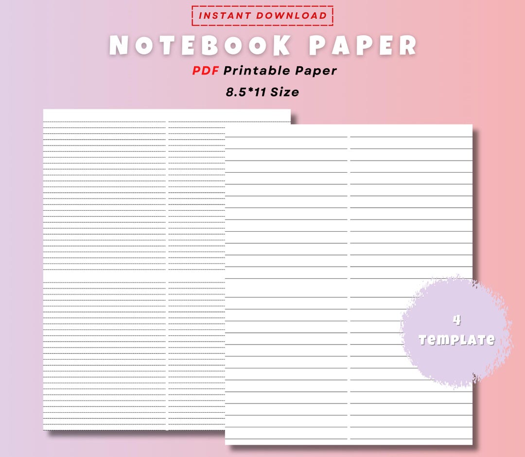 Lined Notebook Paper: 8.5x11 Printable Paper (PDF Download) - Etsy