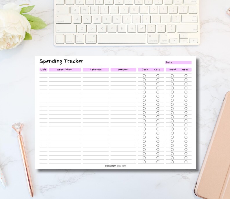 Spending Tracker Printable: Purple Expense Log, Savings Planner (PDF ...
