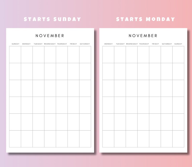 Printable Undated Monthly Calendar: Minimalist A4 PDF (starts Monday ...