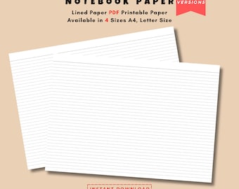 Horizontal Notebook Paper Digital Download, School Paper, Horizontal ...