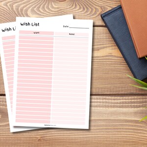 Printable Wish List, Bucket List, Shopping List, Downloadable, Things ...