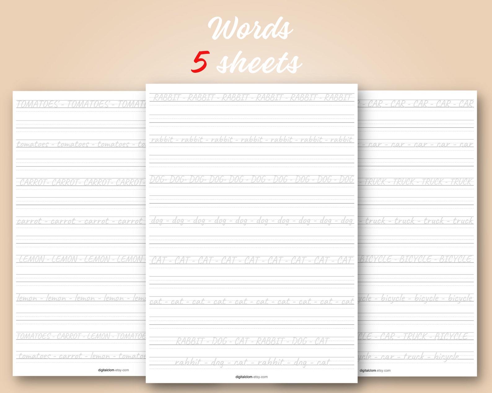 Hand Lettering DIGITAL DOWNLOAD English Handwriting Practice Sheets ...