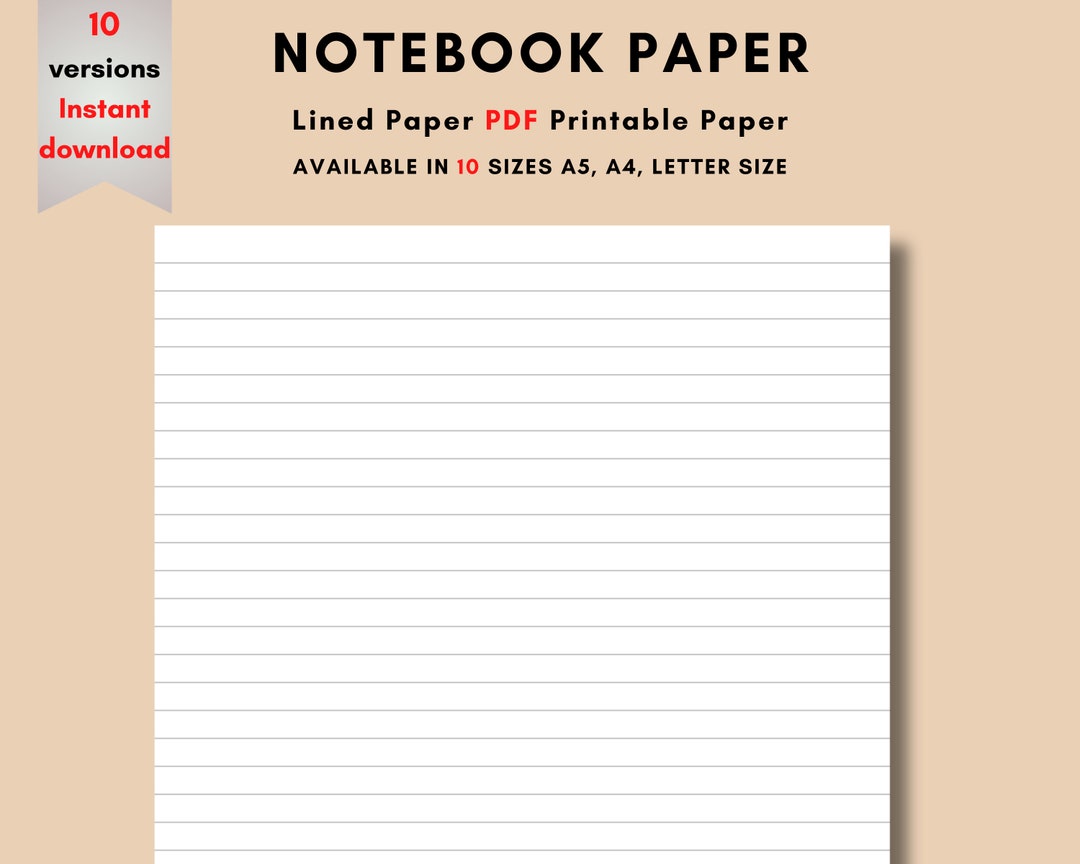 Notebook Paper Digital Download, School Paper, Lined Paper PDF ...