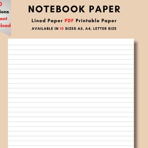 Notebook Paper Digital Download, School Paper, Lined Paper PDF ...