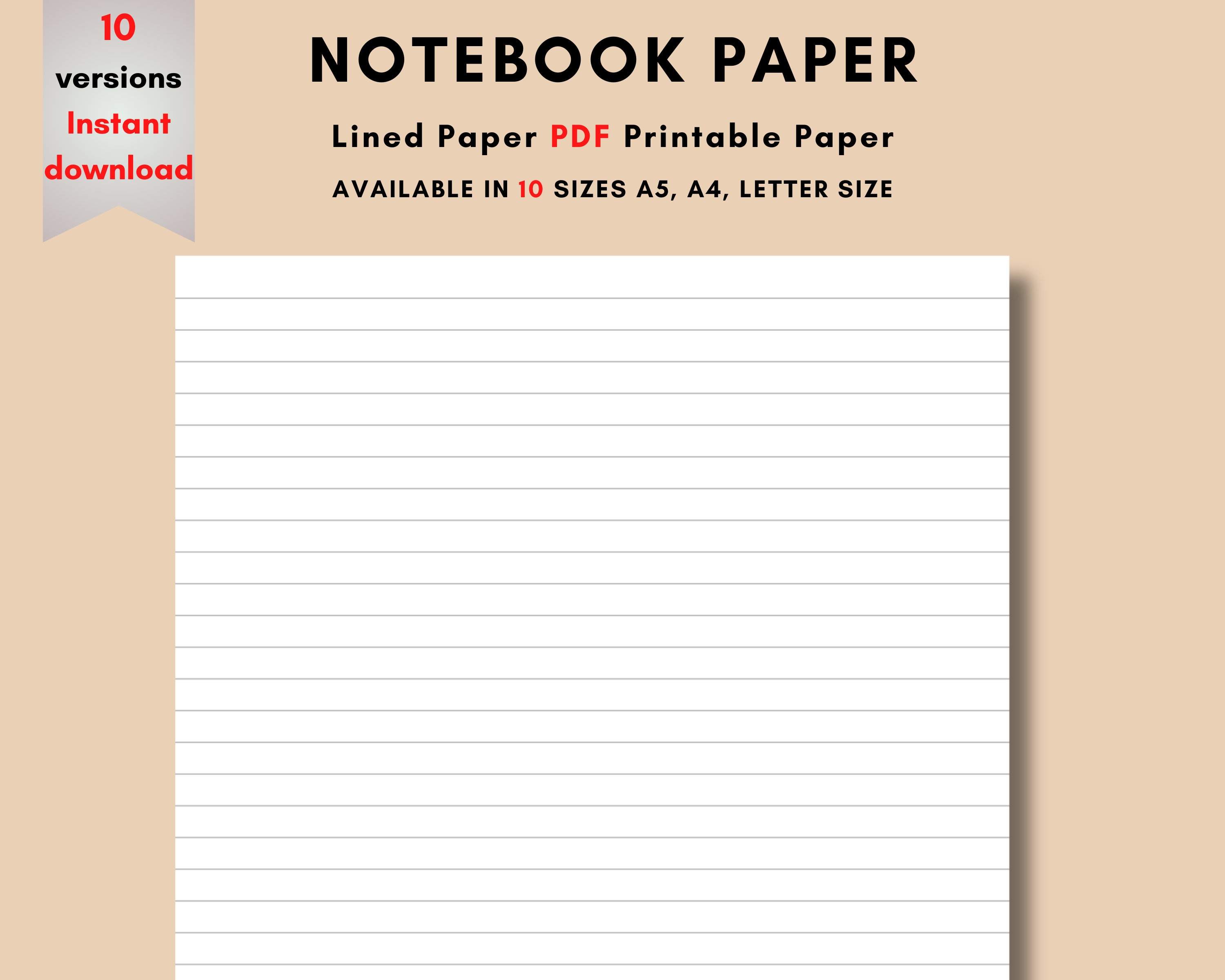 Notebook Paper Digital Download, School Paper, Lined Paper PDF ...
